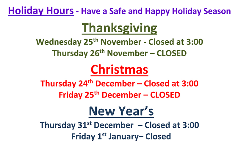 Holiday Hours